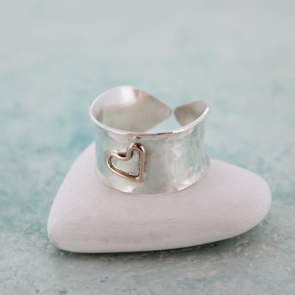 Personalised Gold Heart Curved Ring - Carole Allen Jewellery