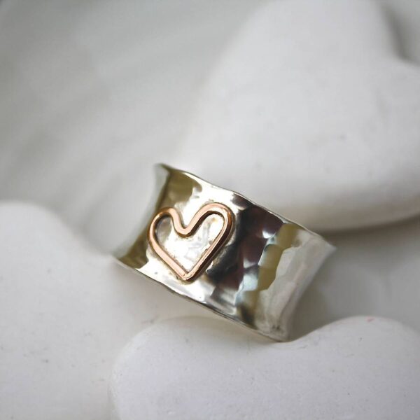Personalised Gold Heart Curved Ring - Carole Allen Jewellery